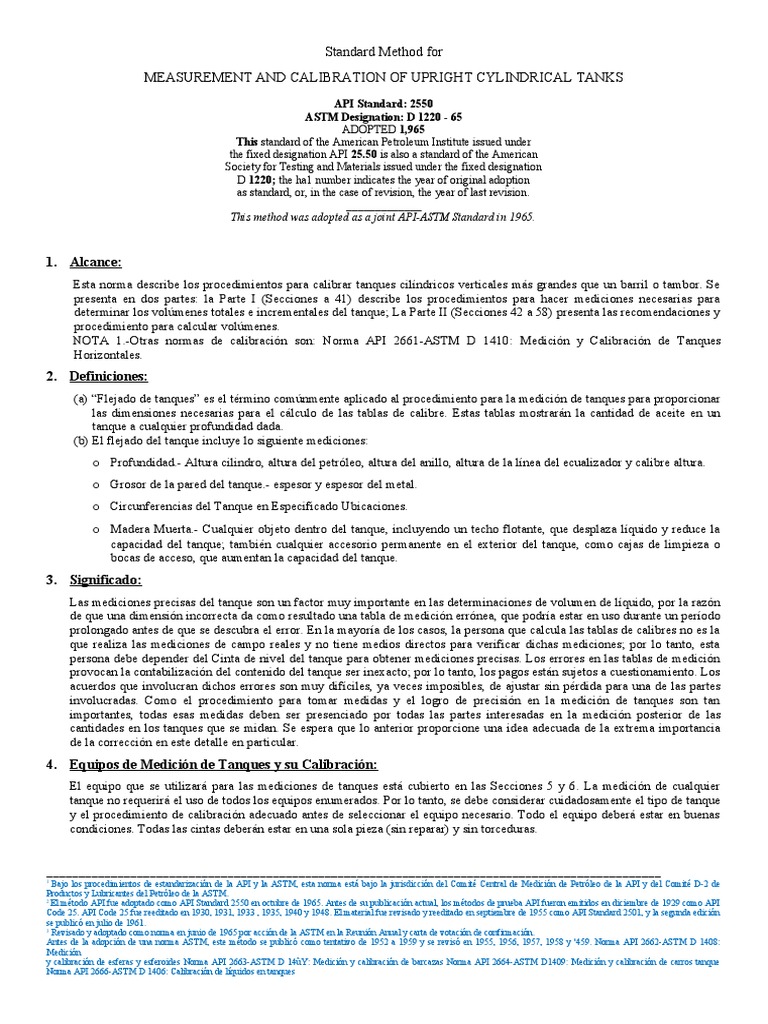 API - 2550 - Medicion y Calibracion de Tanques - Espanol Rev.1 | PDF
