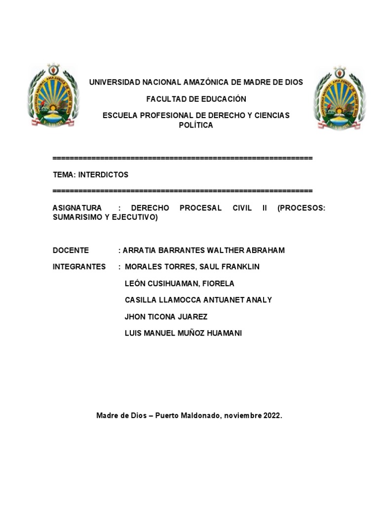 Interdictos Final | PDF | Posesión (Ley) | Ley procesal