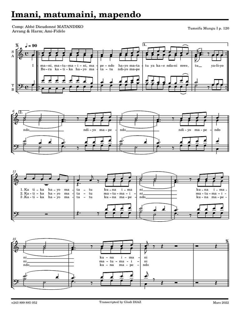 Imani - Matumaini, - Mapendo - Abbé Dieudonné Matondo - Arr, Ami Fidéle PDF | PDF