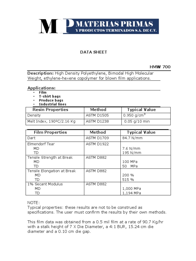 Hdpe-Hmw 700 PDF | PDF