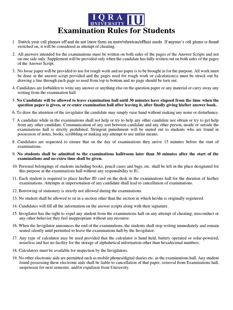 Exam Rules For Students | PDF