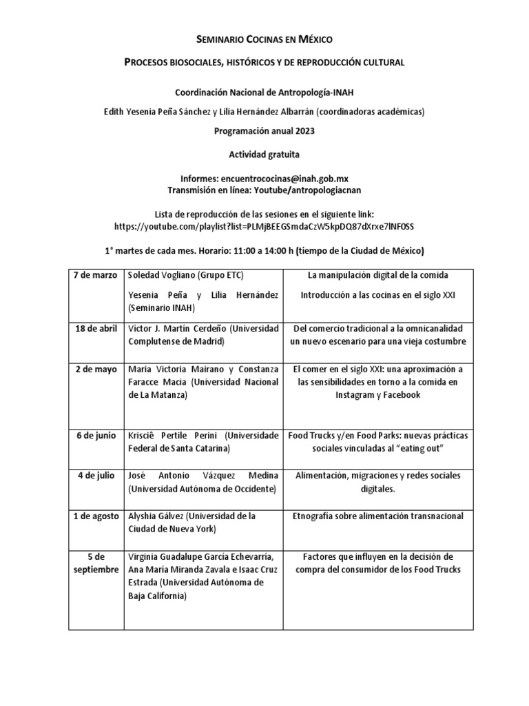 Programa Seminario Cocinas | PDF