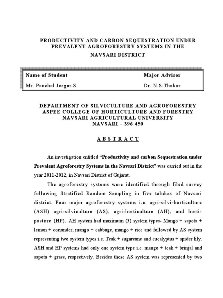 Agroforestry Systems in Navsari District | PDF | Carbon Sequestration ...