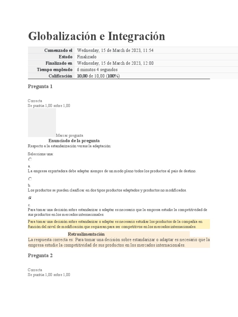 Evaluacion Clase 3 Globalización e Integración | PDF | Mercado ...