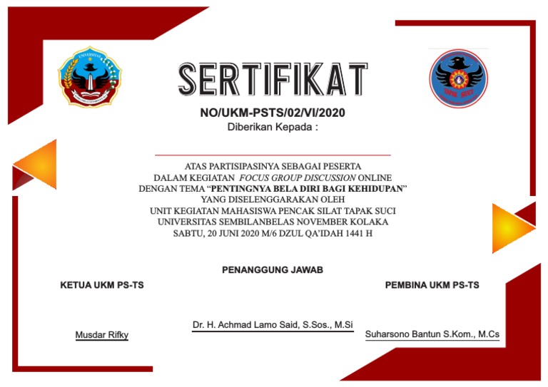 Sertifikat FGD Bela Diri 2020 | PDF | Ilmu Sosial