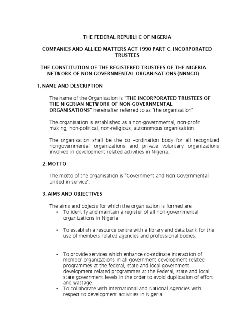 Constitution of the Incorporated Trustees of the Nigerian Network of ...