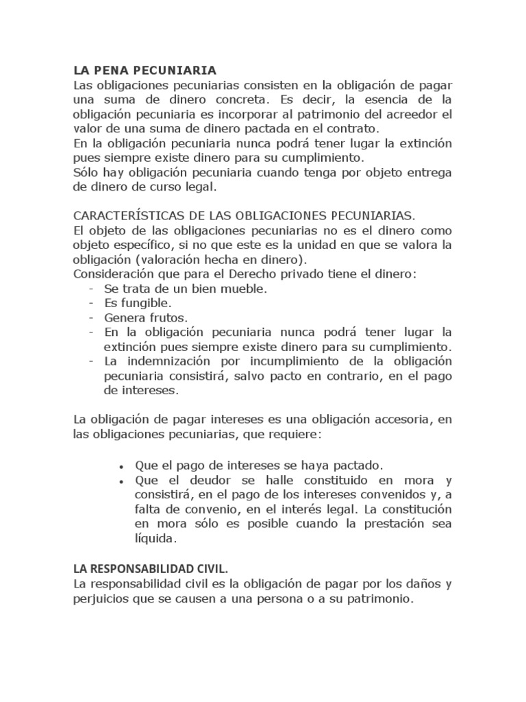 LA PENA PECUNIARIA.docx | PDF | Pagos | Daños y perjuicios