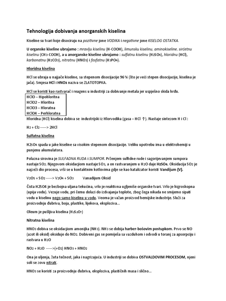 Tehnologija dobivanja anorganskih kiselina | PDF