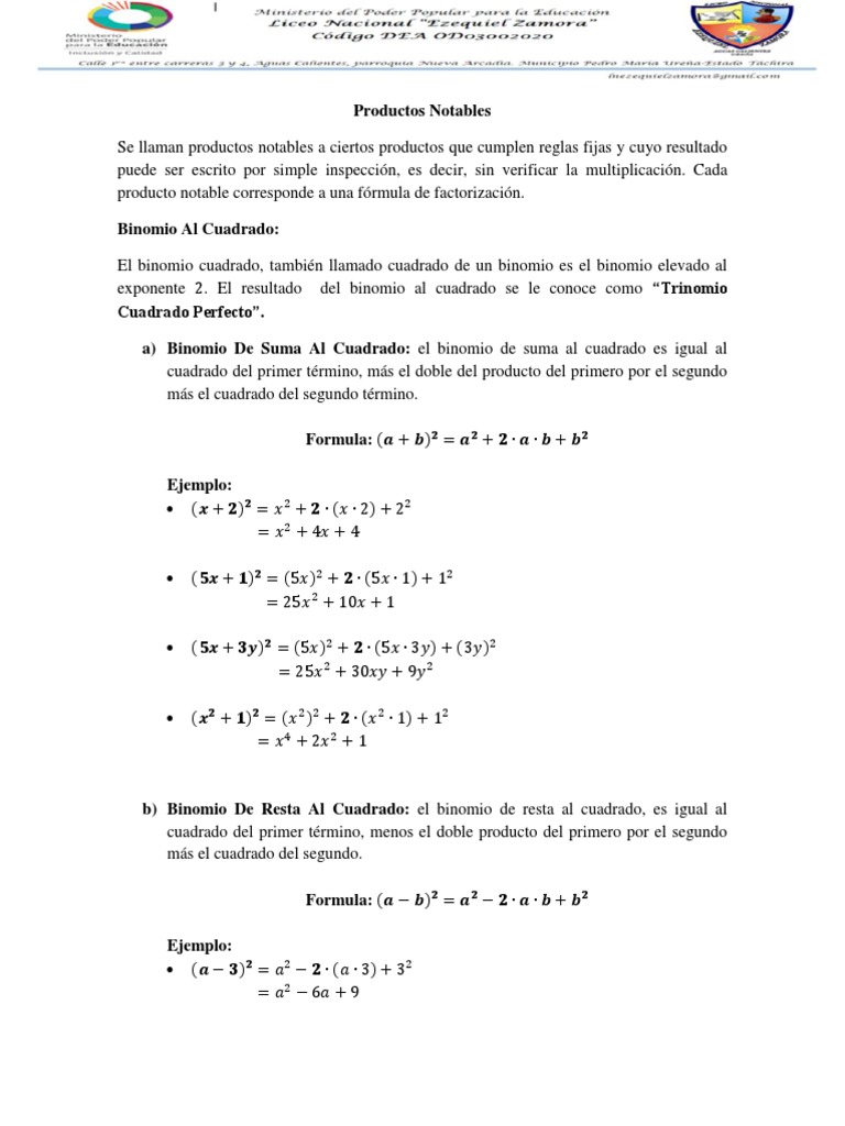Productos Notables y sus Fórmulas | PDF