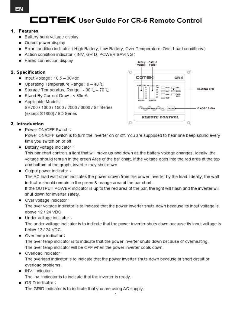 CR-6 Remote Control User Guide | PDF