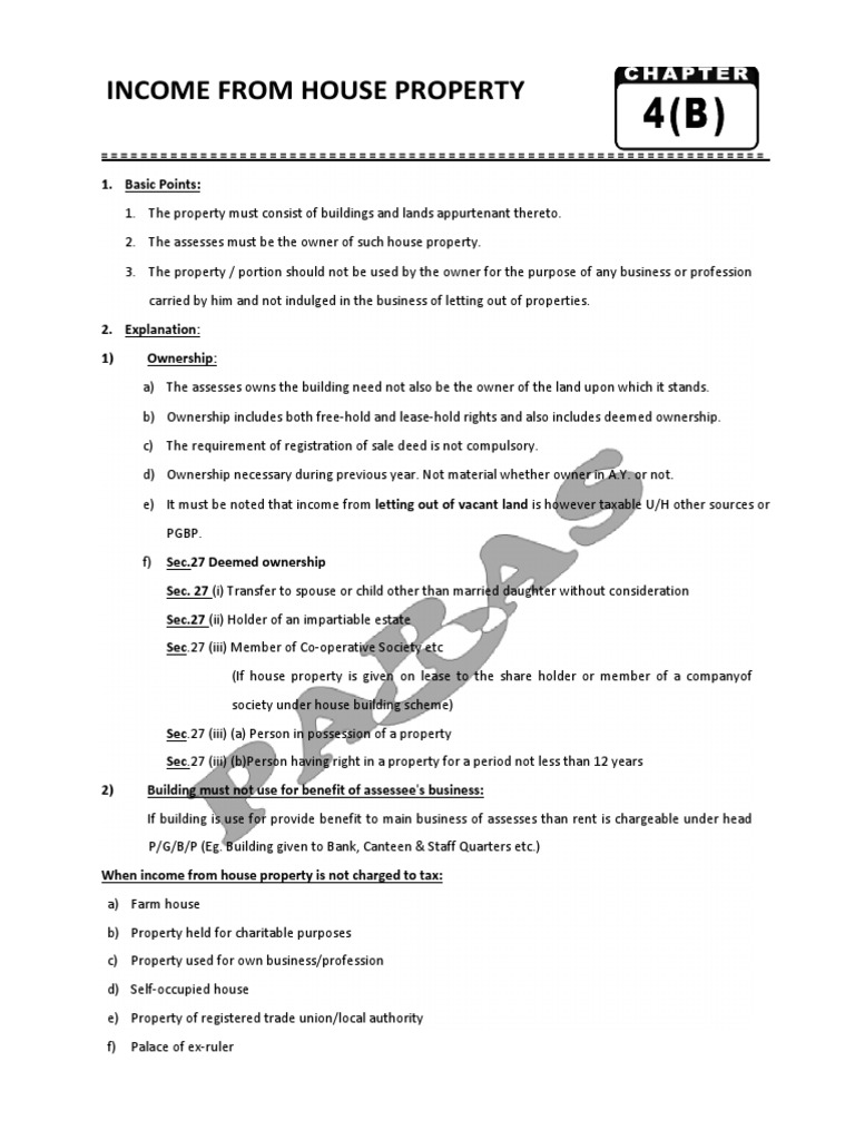 Chapter-4b Income From House Property PDF | PDF | Loans | Interest