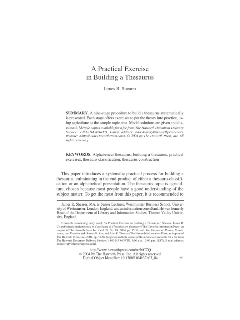 Practical Exercise in Building A Thesaurus PDF | PDF | Technology ...