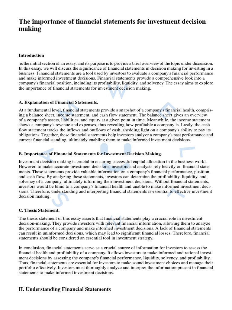 The Importance of Financial Statements For Investment Decision Making ...