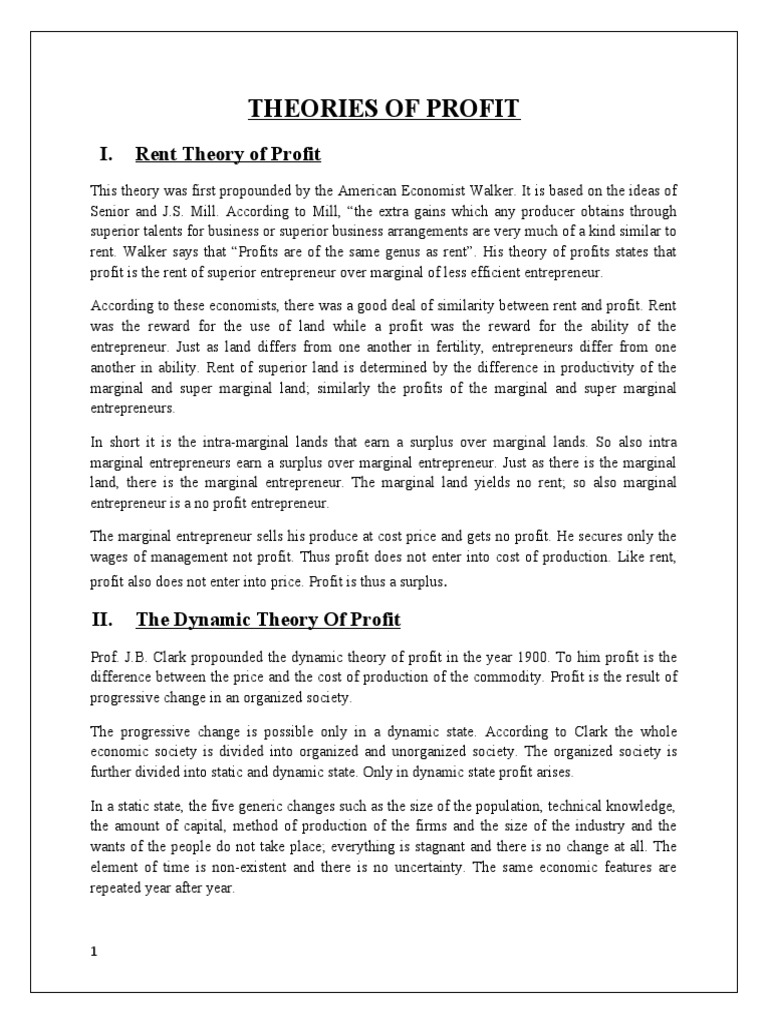 Theories of Profit | PDF | Profit (Economics) | Risk