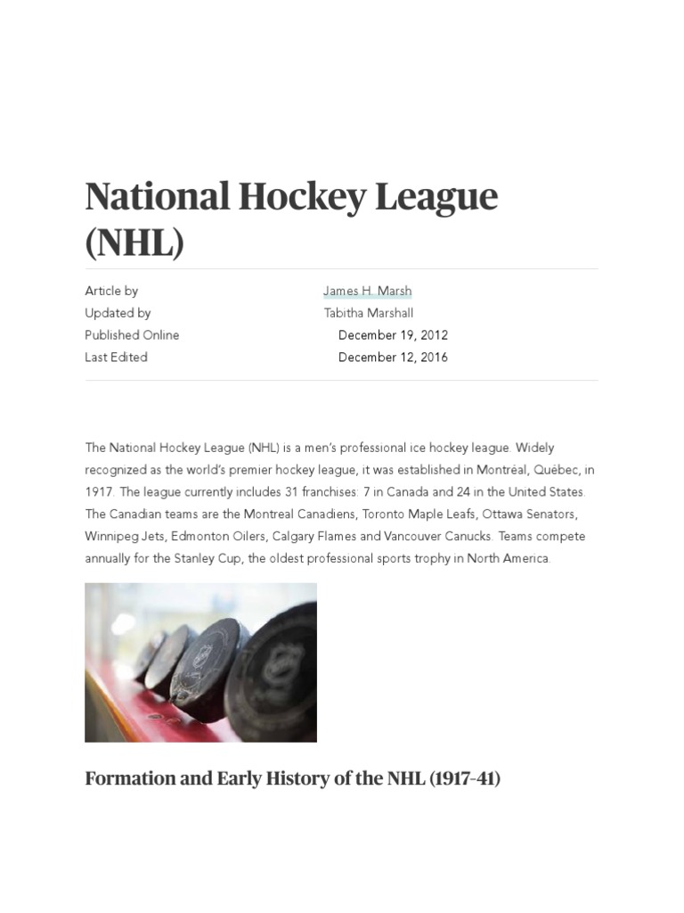 National Hockey League (NHL) - The Canadian Encyclopedia PDF | PDF