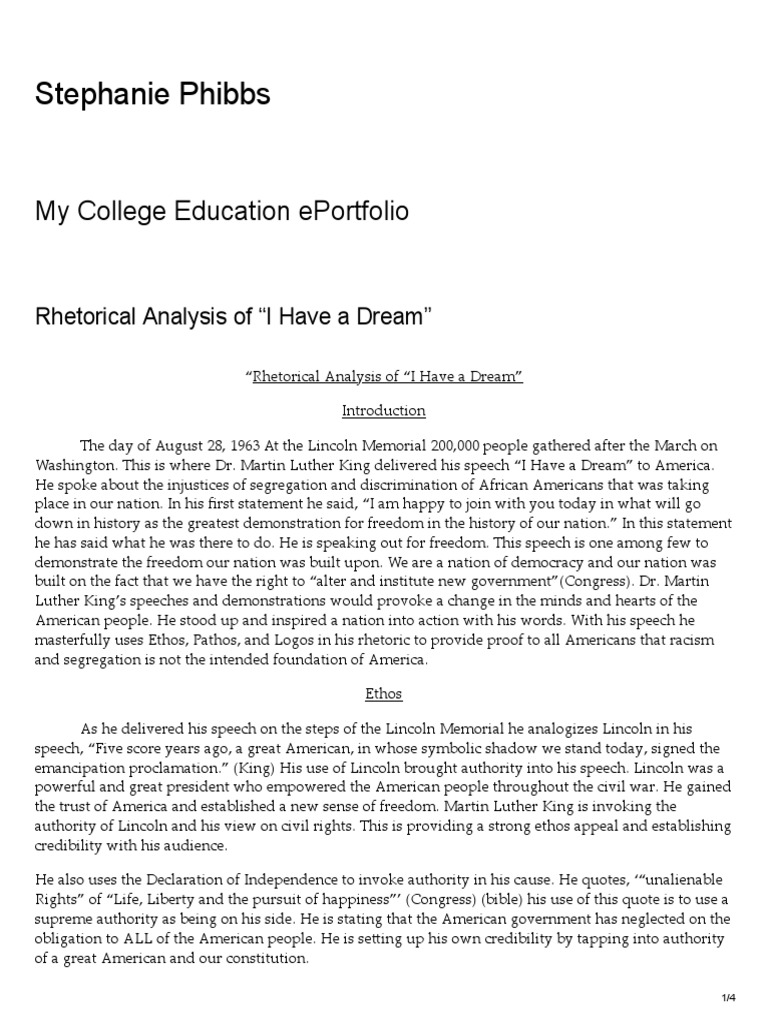 Rhetorical Analysis of "I Have A Dream" - Stephanie Phibbs PDF | PDF