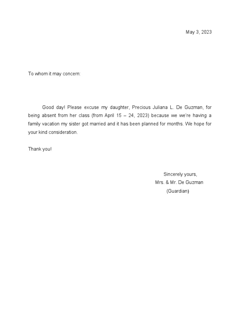 Excuse Letter | PDF