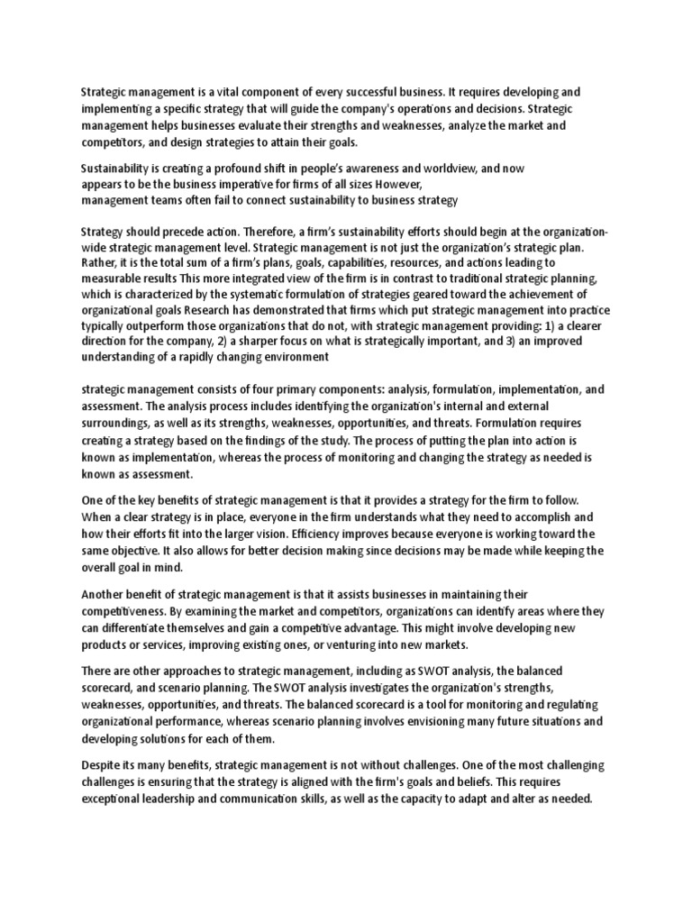 Strategic Management Is A Vital Component of Every Successful Business ... Strategic Management Is A Vital Component of Every Successful Business ...