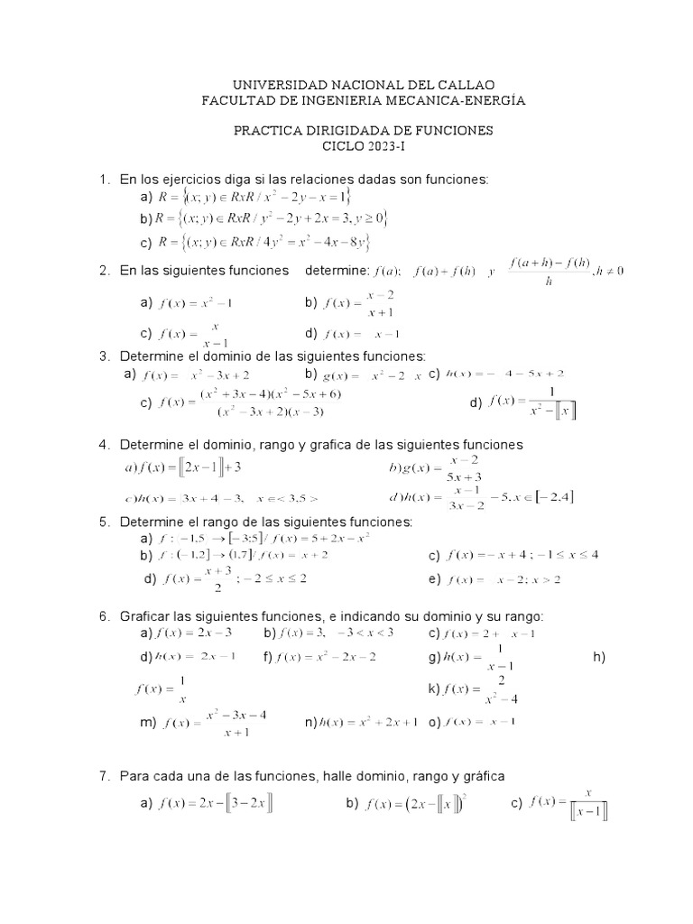 Práctica dirigida de funciones: dominio, rango y gráficas | PDF ... Práctica dirigida de funciones: dominio, rango y gráficas | PDF ...