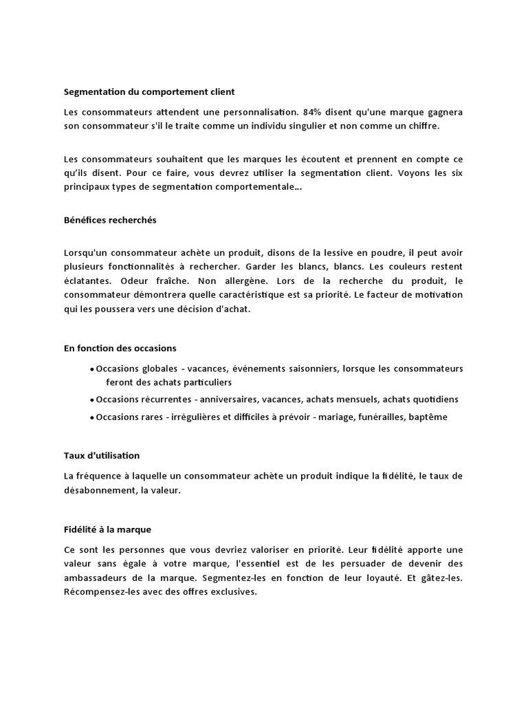 Segmentation comportementale en marketing | PDF | Consommateurs ...
