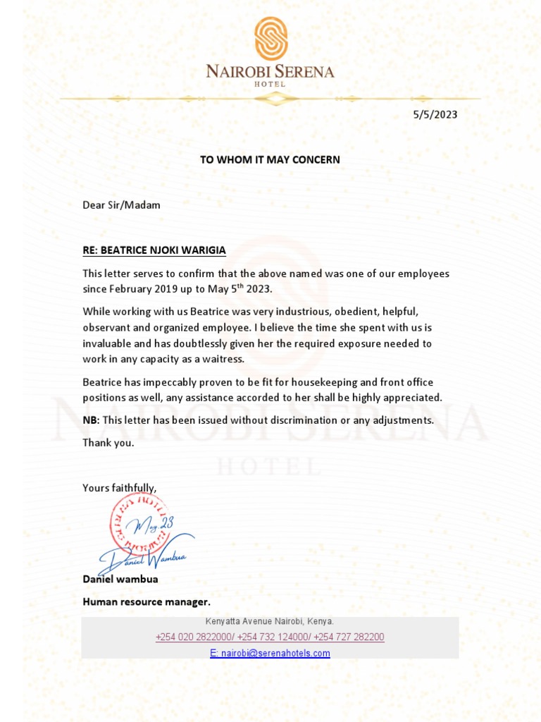 Beatrice Serena Recommendation - 060752 | PDF