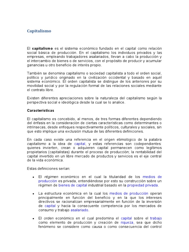 Capitalismo | PDF | Capitalismo | Capital (economía)