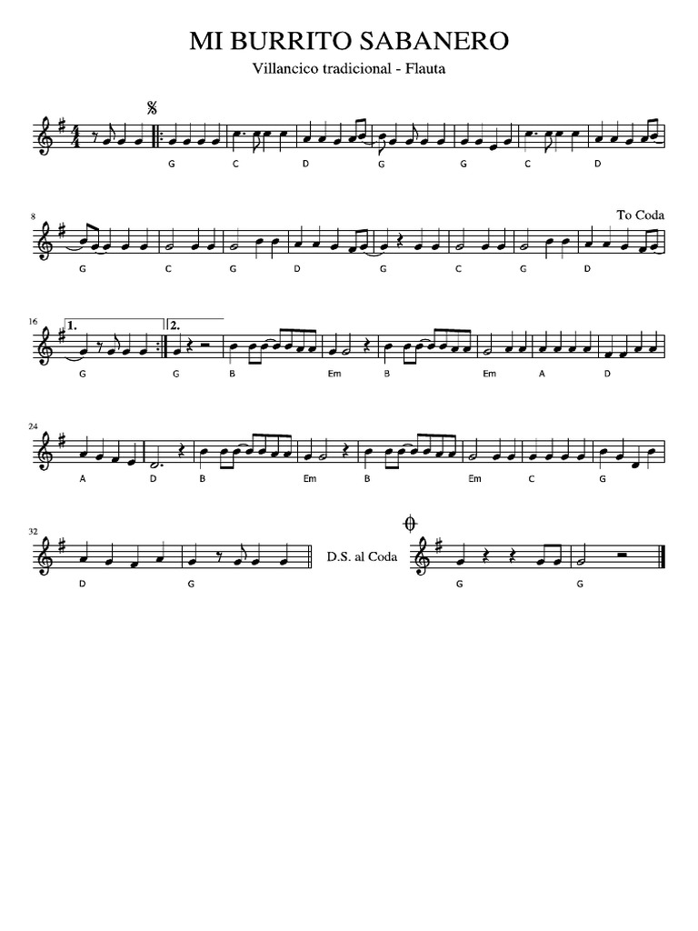 MI BURRITO SABANERO - Flauta y Acordes PDF | PDF