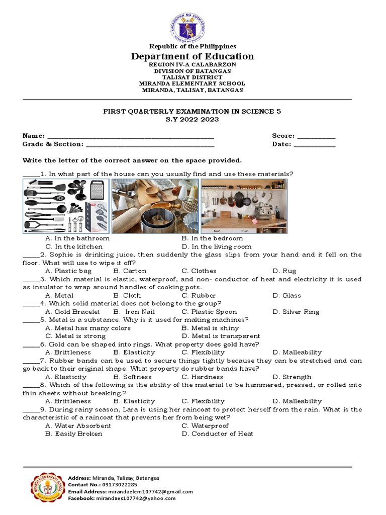 First Quarter Exam in Science 5 2022-2023 With Sign | PDF