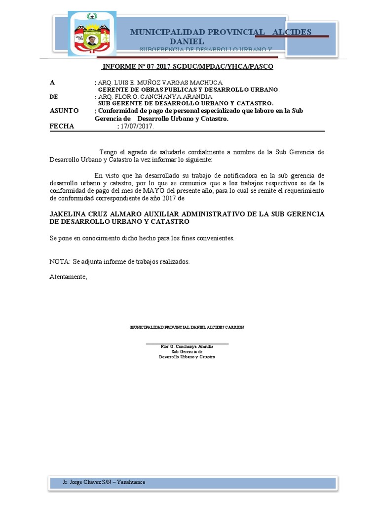 Inf. 07 Conformidad de Pago Jakelina | PDF