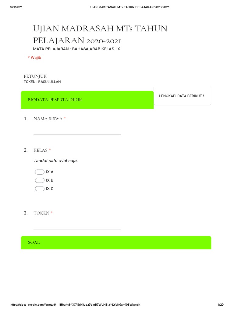 Soal Soal Um Bahasa Arab Mts 2020 2021 PDF | PDF