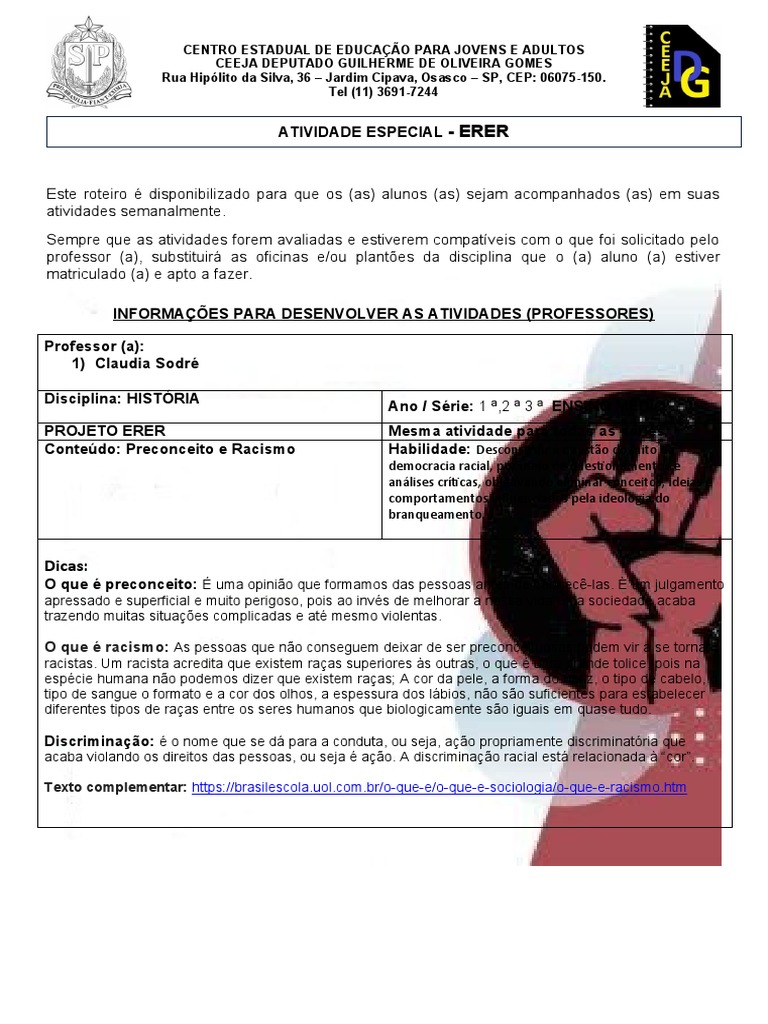 História Atividades Erer | PDF