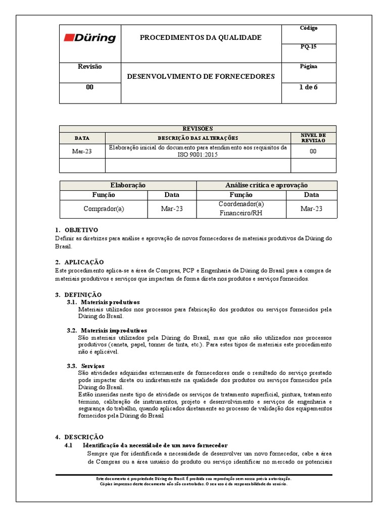 PQ-15 Desenvolvimento Fornecedores | PDF