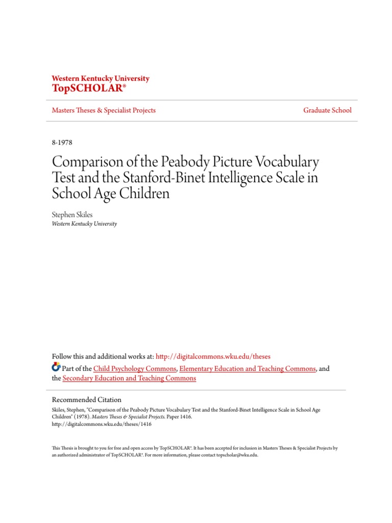 Comparison of The Peabody Picture Vocabulary Test and The Stanfor | PDF