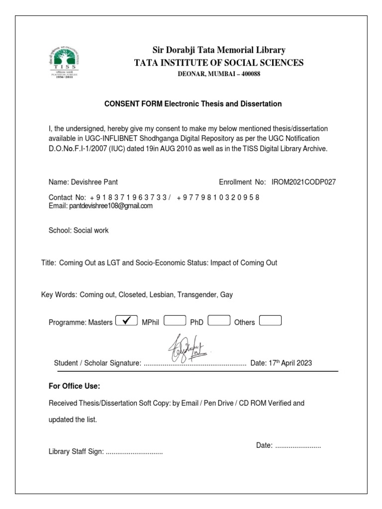 TISS Thesis Consent Form | PDF