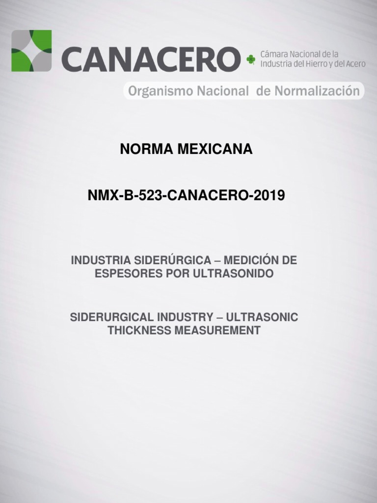 NMX-B-523-CANACERO-2019-1 Medición de Espesores Por UT PDF | PDF | Ultrasonido | Medición