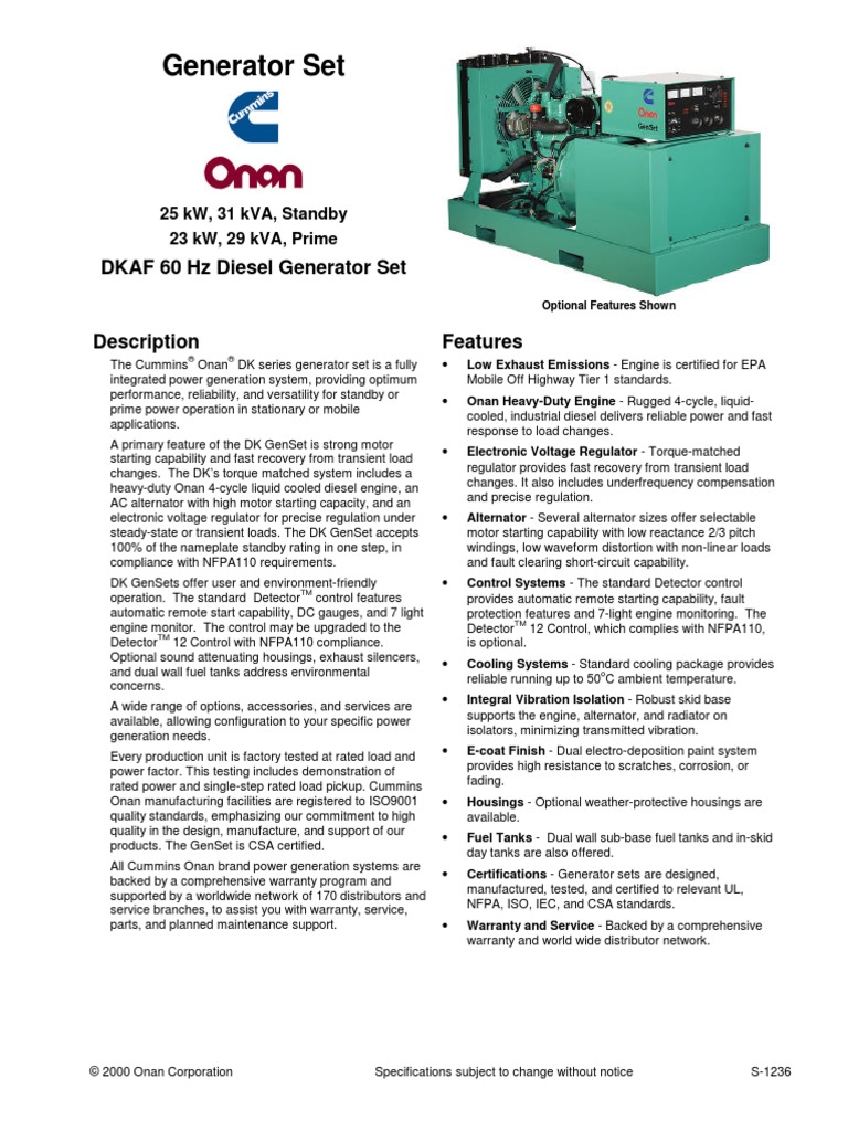 Onan DKAF Spec PDF | PDF