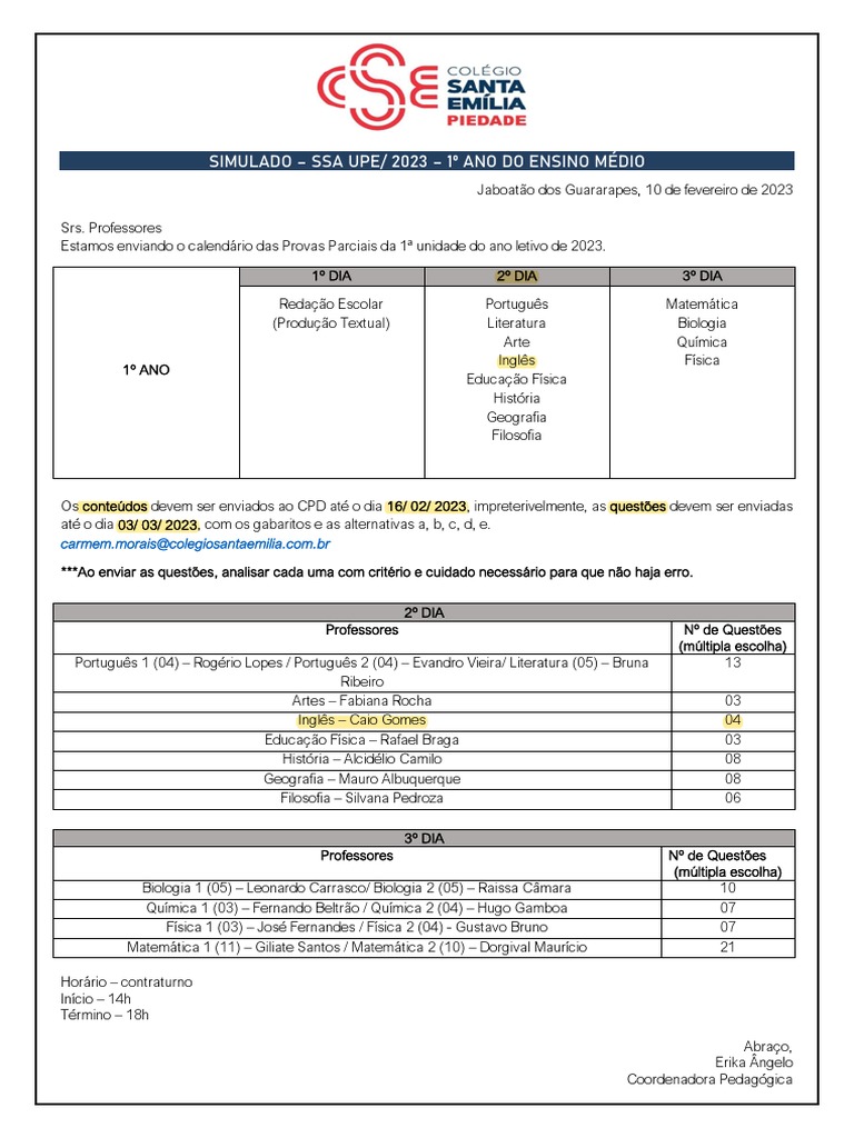 SIMULADO – SSA UPE 2023 – 1º ANO DO ENSINO MÉDIO.pdf | PDF