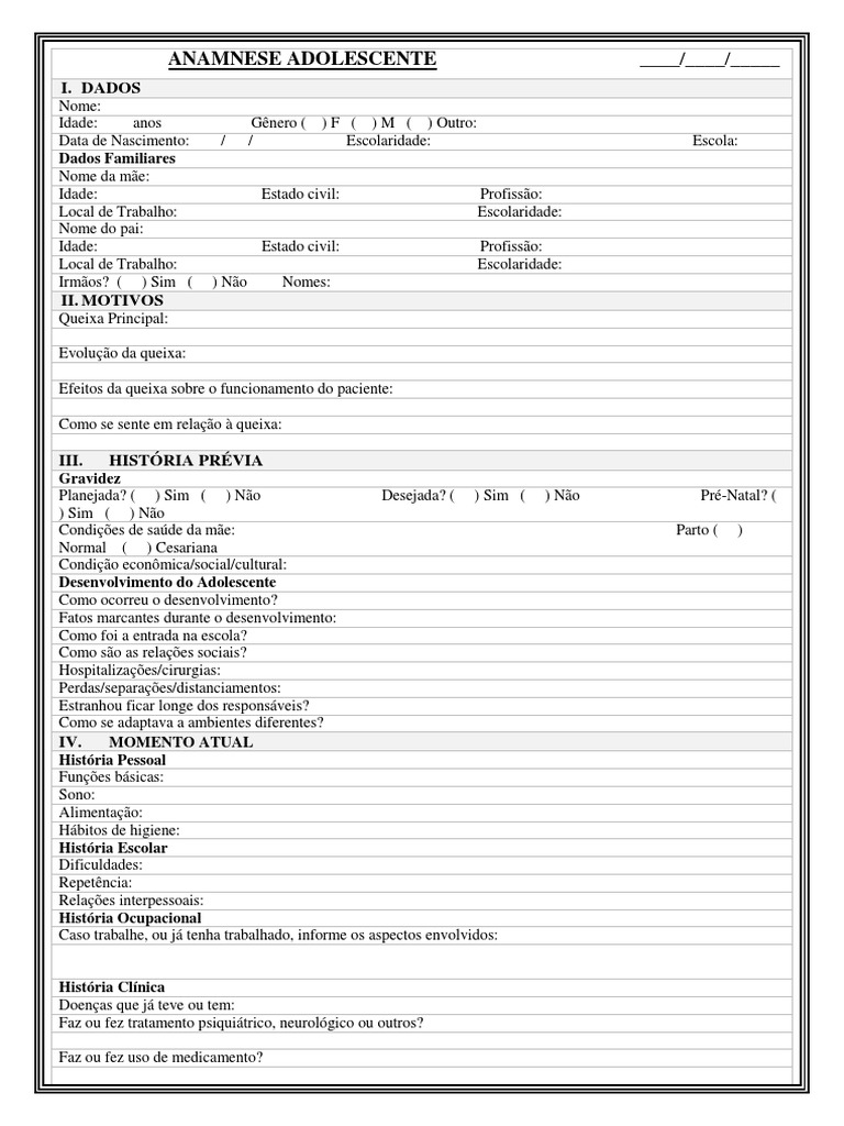 Anamnese Adolescente PDF | PDF