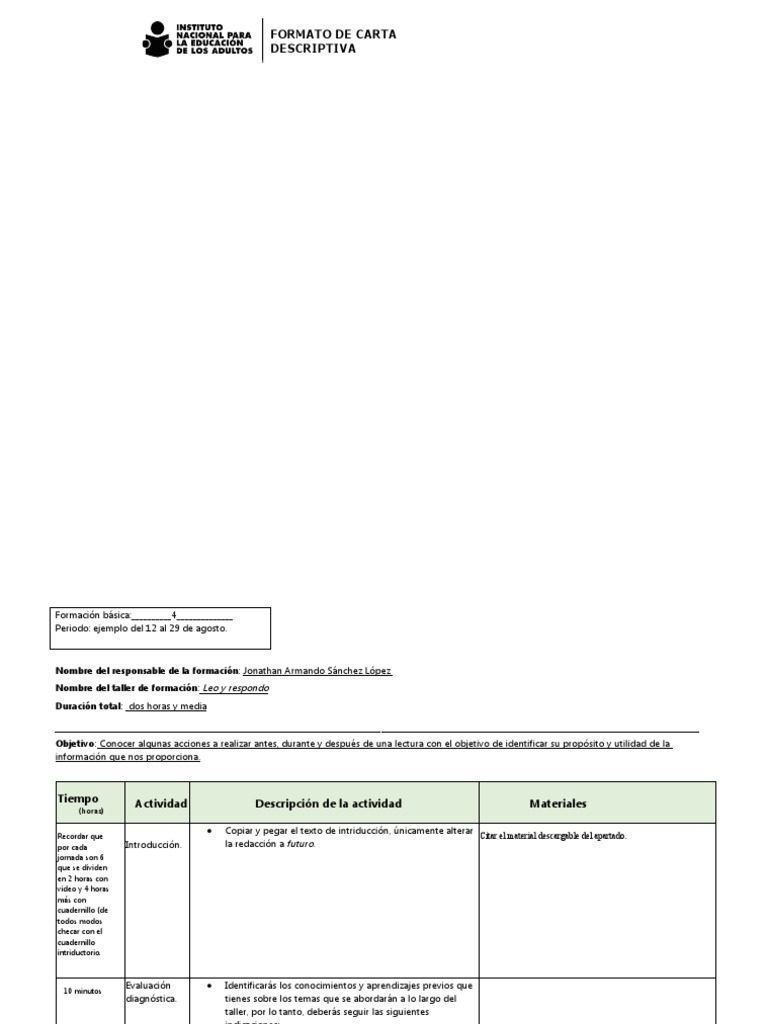 Formato de Carta Descriptiva | PDF