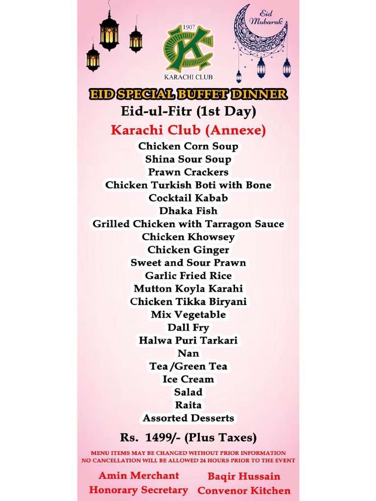 Eid Special Buffet Dinner Menu - KC Annexe PDF | PDF