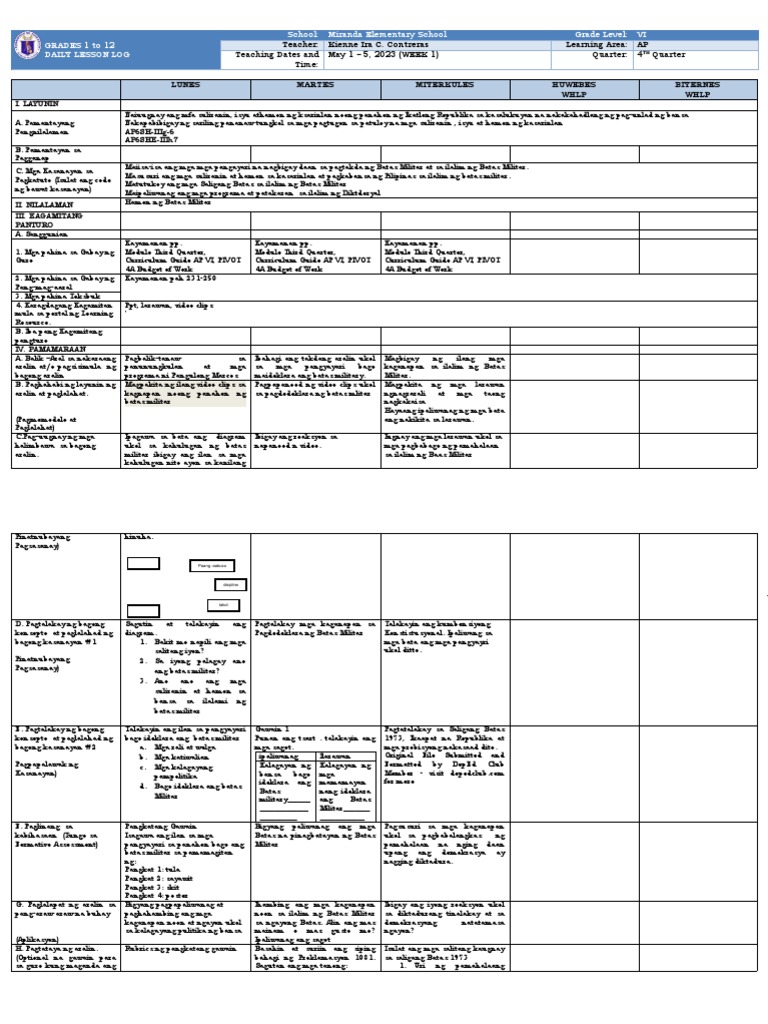 DLL-Q4-Week-1-May 1-5-2023-AP 6 | PDF