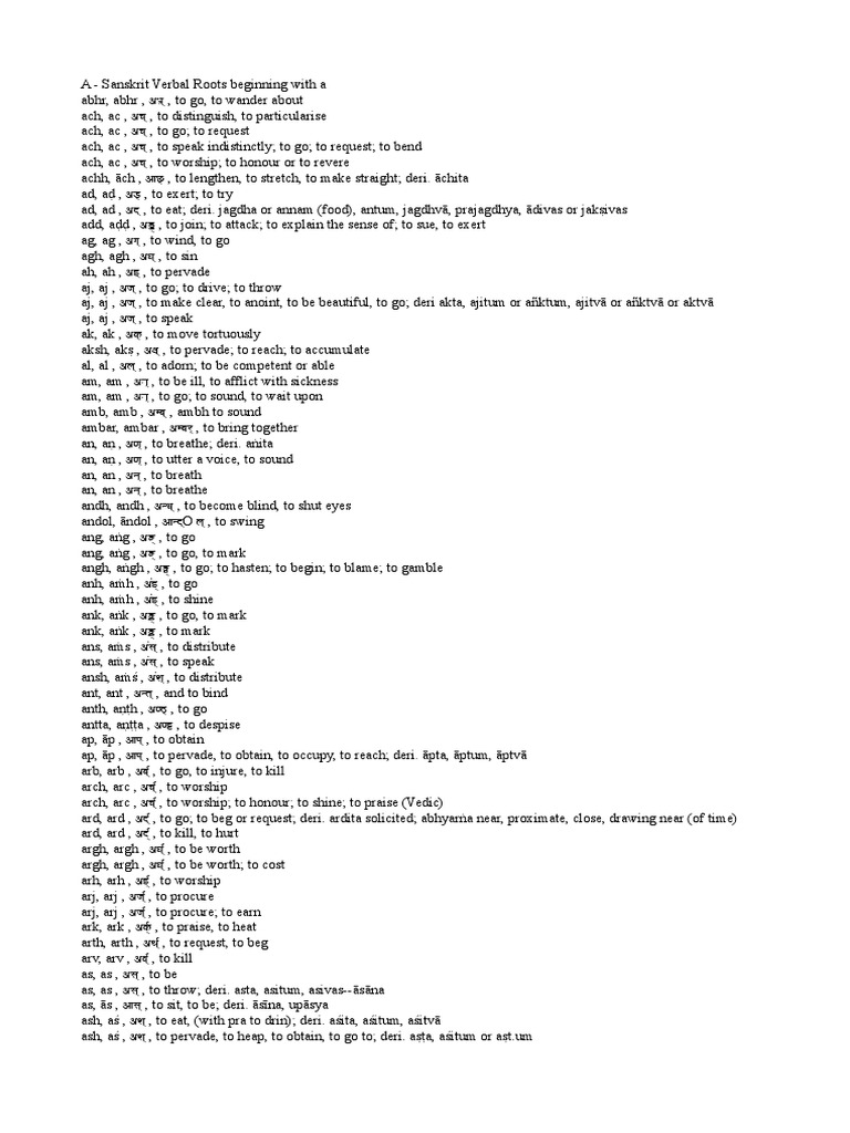 Sanskrit Verbal Roots.docx | PDF