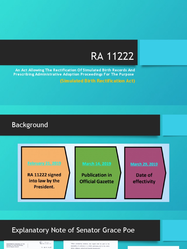 RA 11222: Simulated Birth Rectification | PDF | Adoption | Public Law
