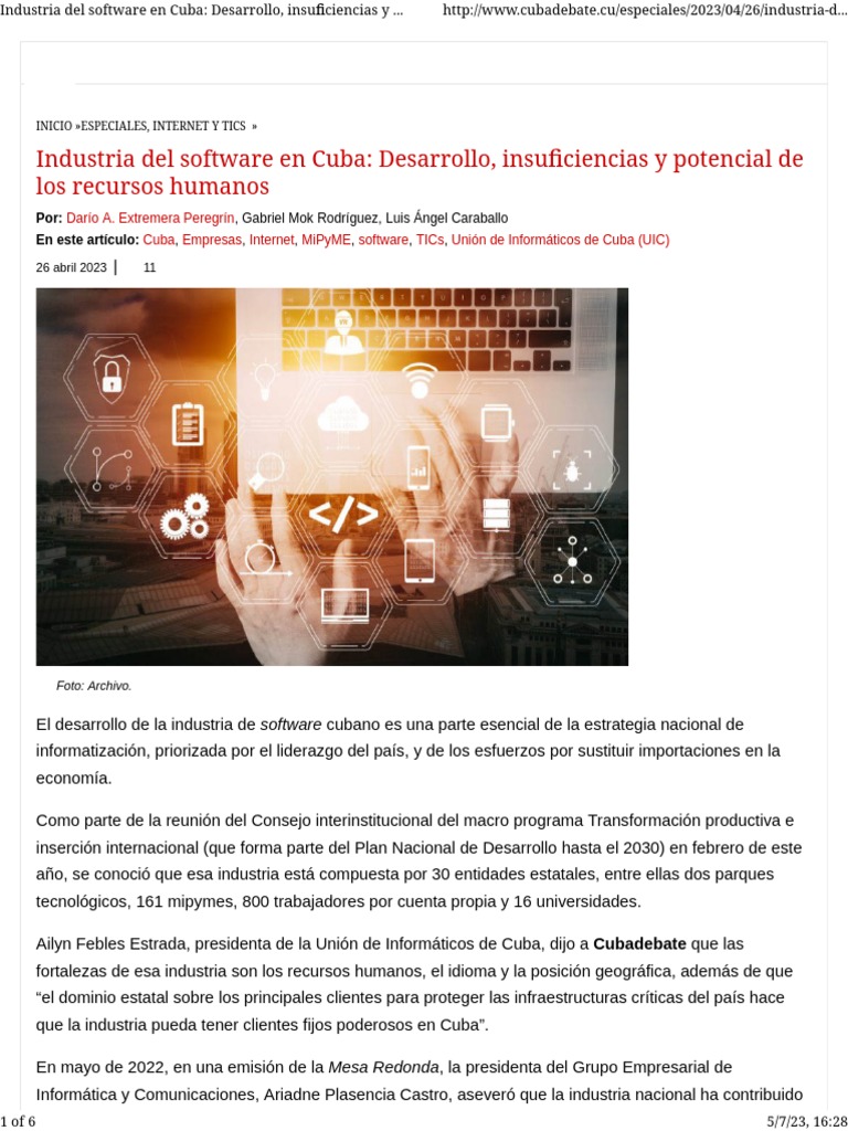 Industria Del Software en Cuba Desarrollo, Insuficiencias y Potencial ...