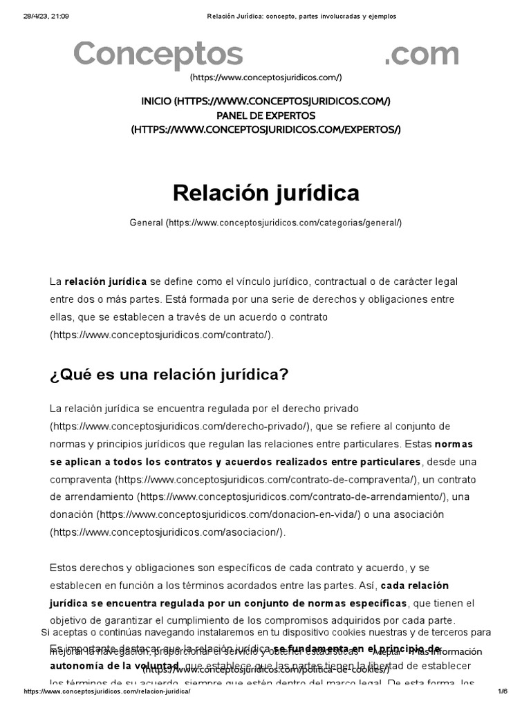 Relación Jurídica Concepto Partes Involucradas Y Ejemplos Pdf