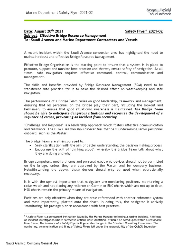 Safety Flyer 2021-02 Bridge Resource Management | PDF