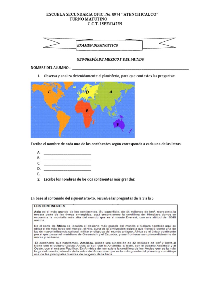 DIAGNOSTICO GEOGRAFÍA DE MEXICO Y DEL MUNDO.docx | PDF | México ...