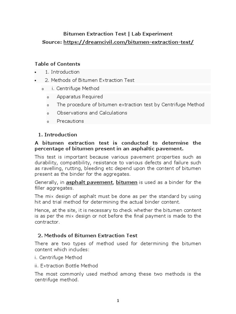Bitumen Extraction Test PDF | PDF