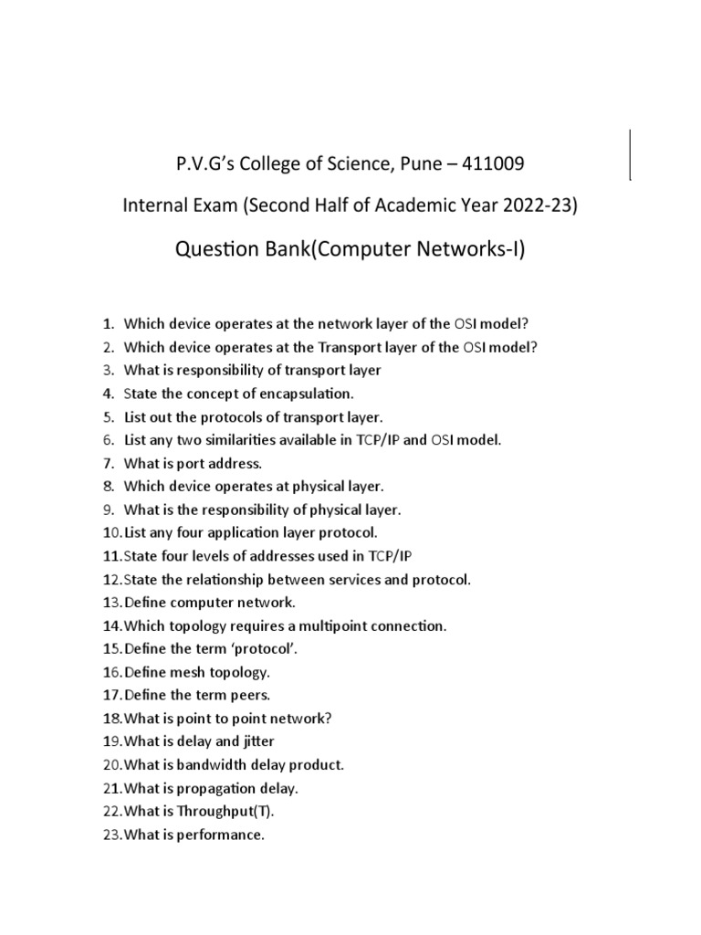 Computer Networks Exam Question Bank | PDF | Computer Network | Osi Model