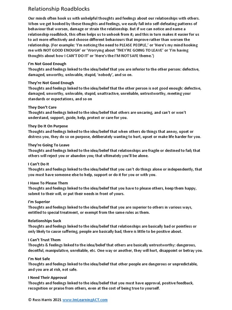 Relationship Roadblocks PDF | PDF | Psychology | Psychological Concepts